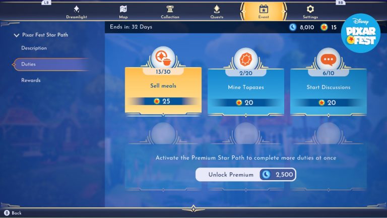 All Pixar Fest Star Path Rewards and Duties in Disney Dreamlight Valley | Attack of the Fanboy