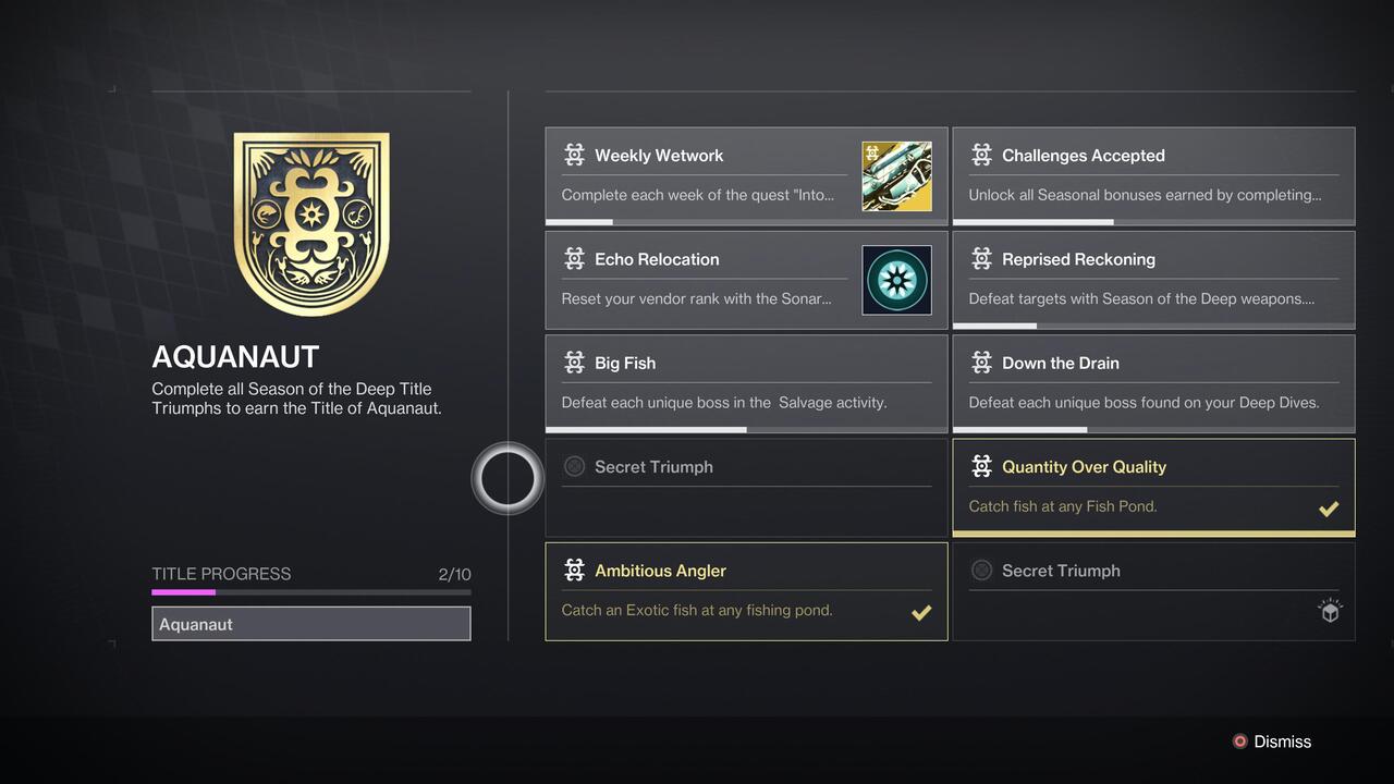 Destiny 2: All Secret Triumphs for Aquanaut Title Season of the Deep ...
