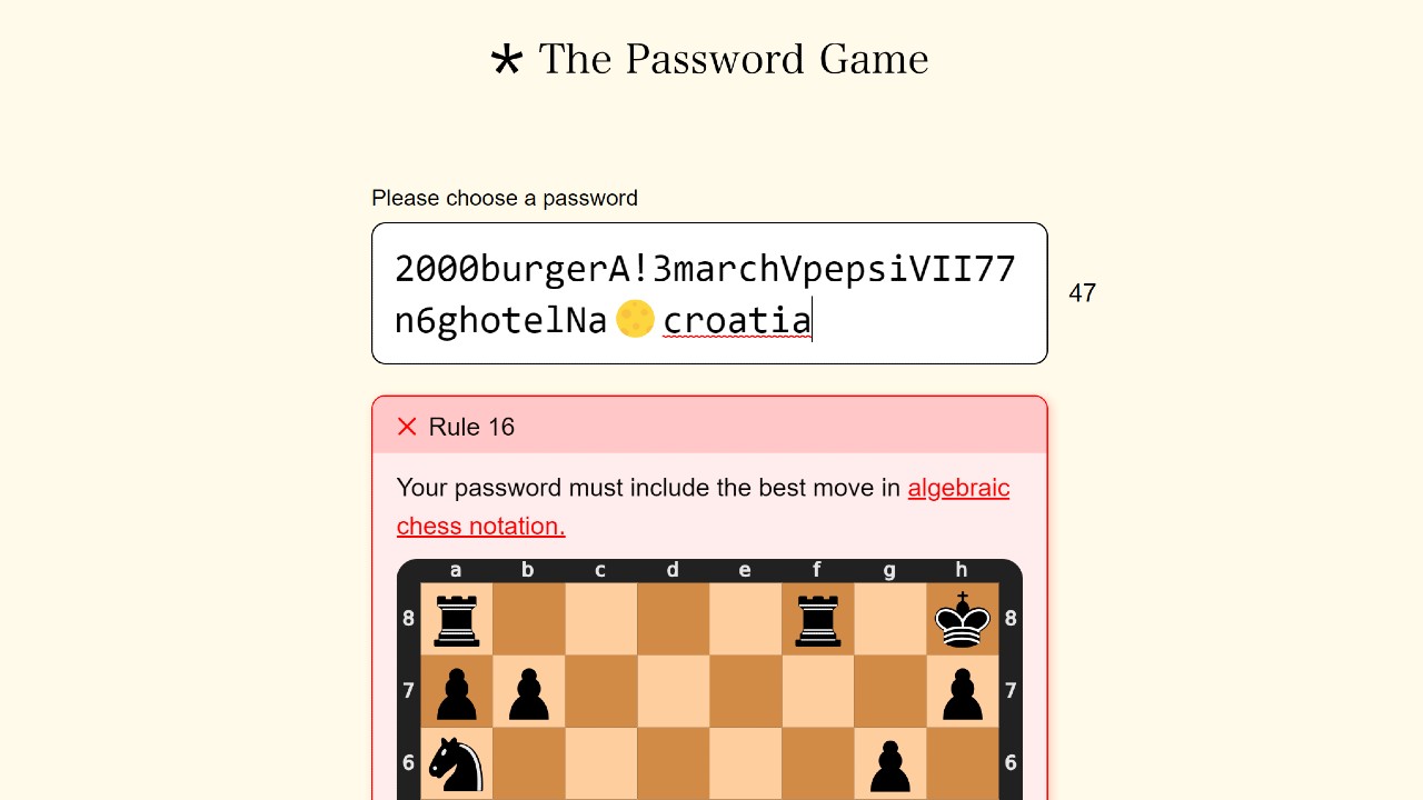 Password Game Rule 16: Best Move in Algebraic Chess Notation | Attack ...