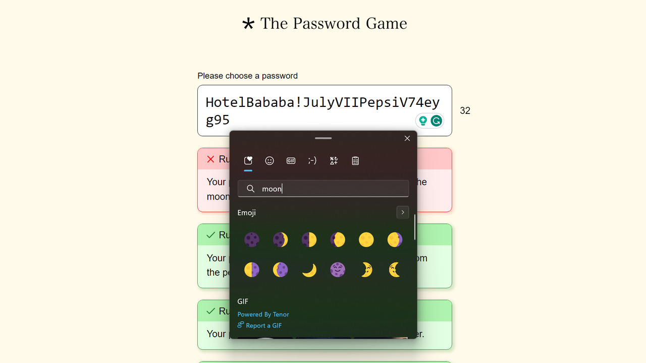 Password Game Rule 13: Current Moon Phase and Emojis | Attack of the Fanboy